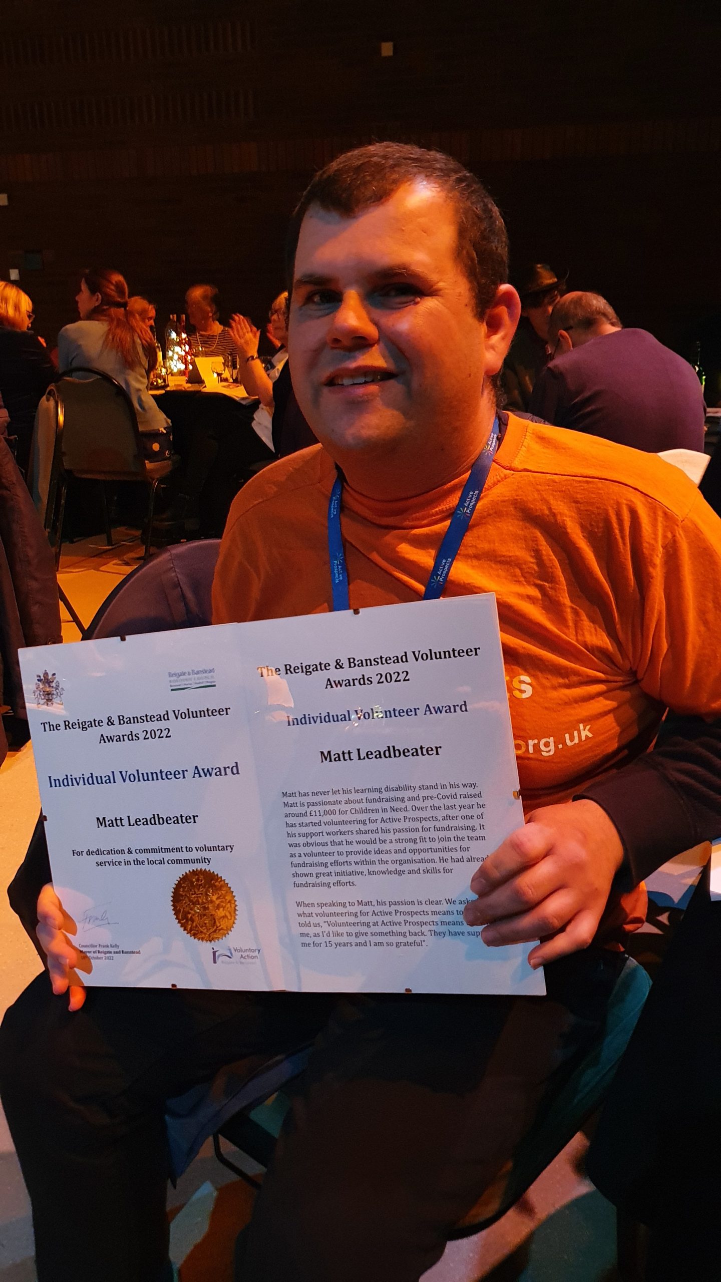 Matt Leadbeater claims an award at the Mayor of Reigate & Banstead’s ...